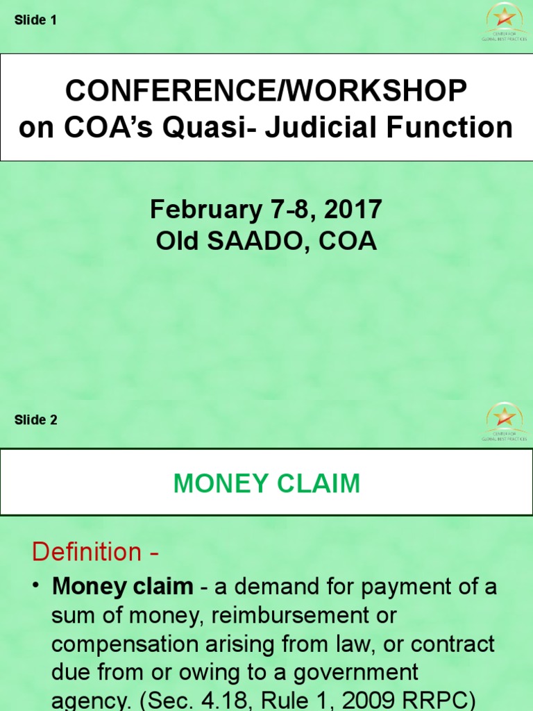 MONEY CLAIM - Conference-Workshop - CGS | PDF | Jurisdiction | Judgment ...