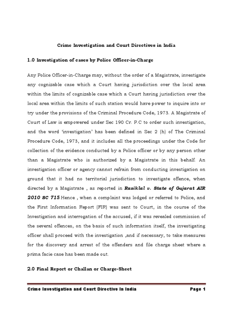 Crime Investigation and Court Directives in India | PDF | Criminal ...