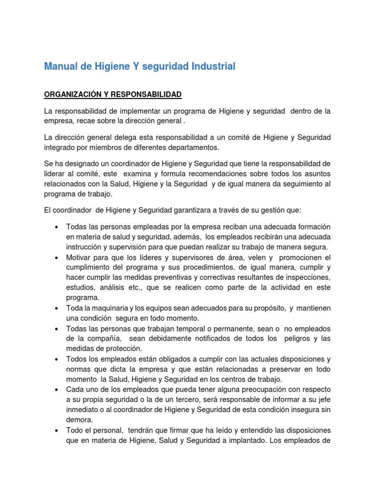Manual de Higiene Y Seguridad Industrial | PDF | Primeros auxilios | La seguridad