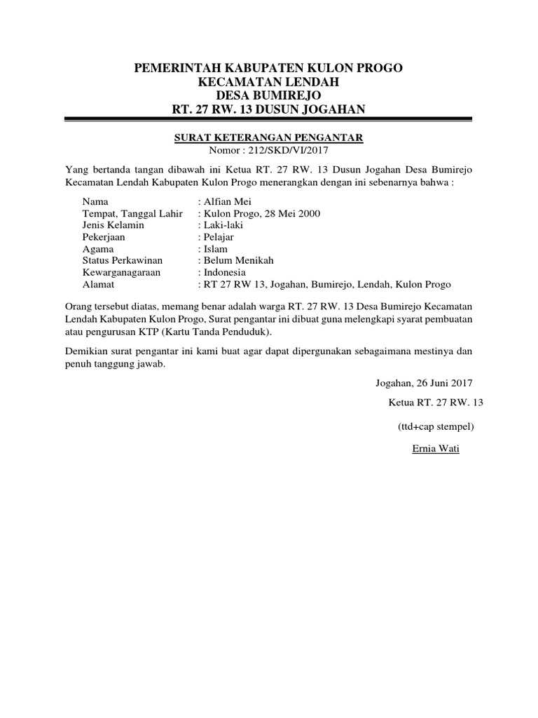 Contoh Surat Pengantar RT | PDF