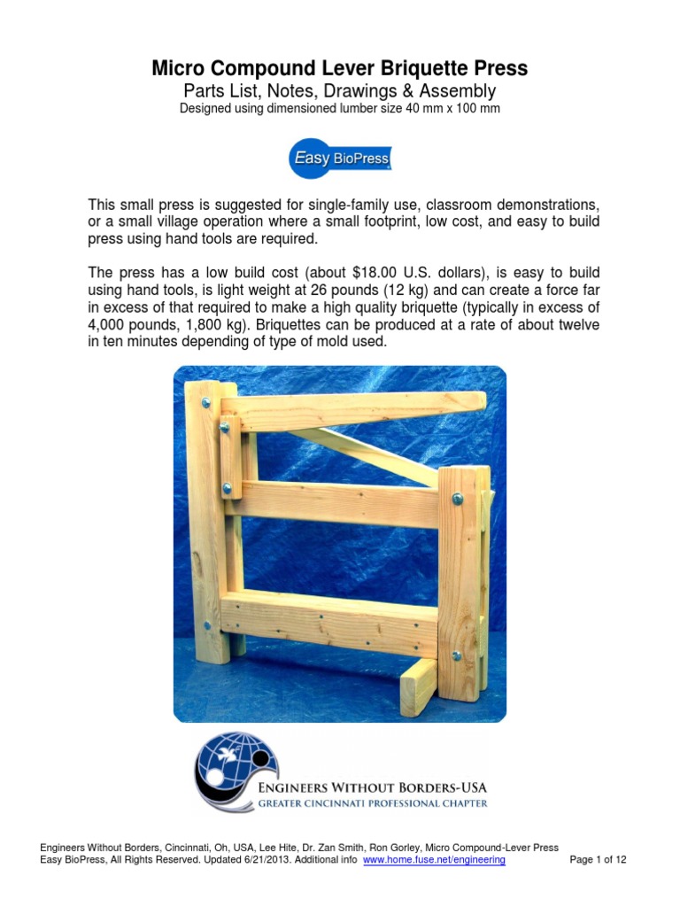 Easy BioPress Micro Compound Lever Press 40 100 | PDF | Lumber | Screw