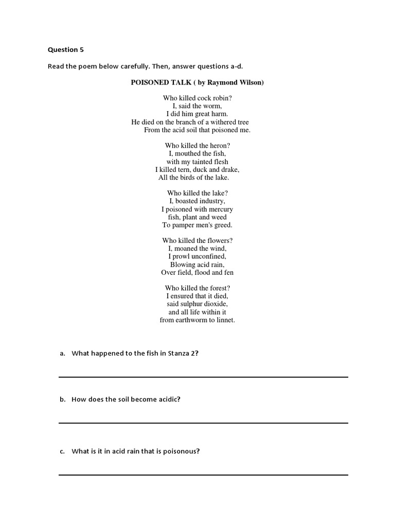 Read The Poem Below Carefully. Then, Answer Questions A-D.: POISONED ...