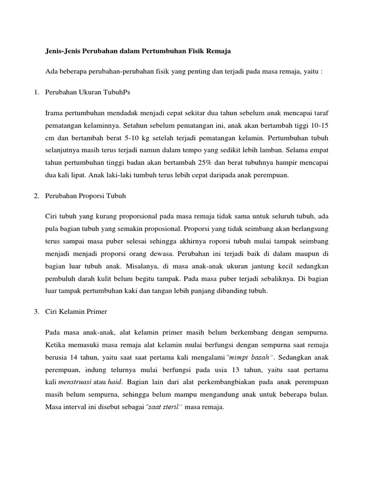 Ciri-Ciri Fisik Remaja | PDF