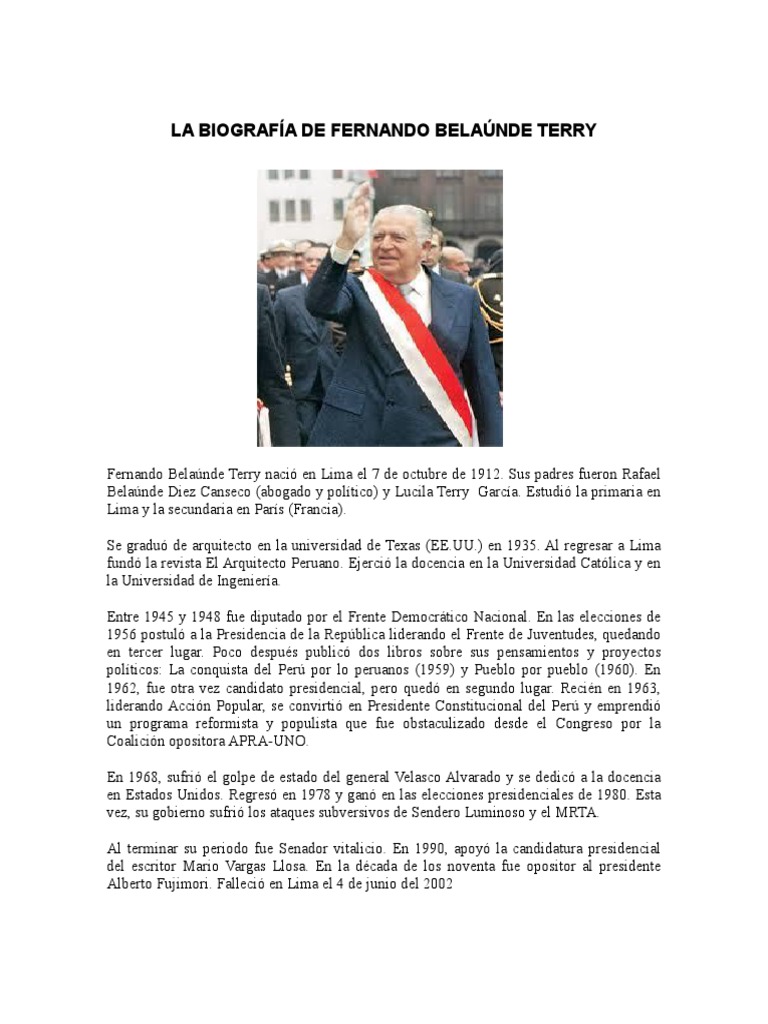 La Biografía de Fernando Belaúnde Terry | Política | Gobierno