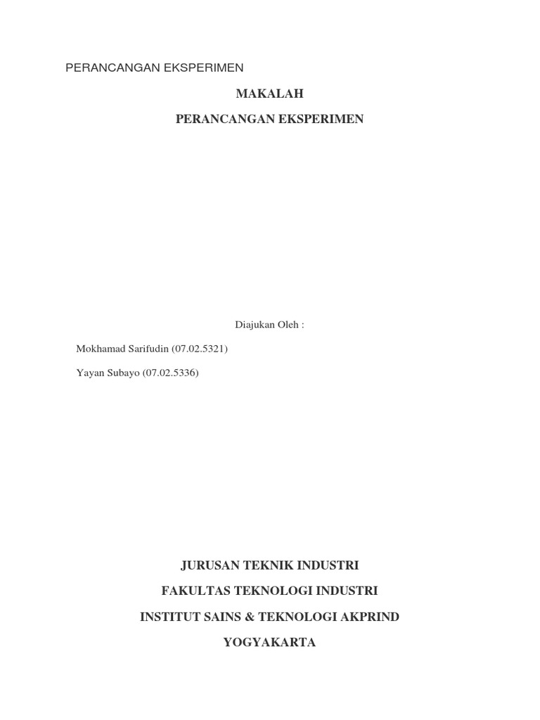 Perancangan Eksperimen | PDF