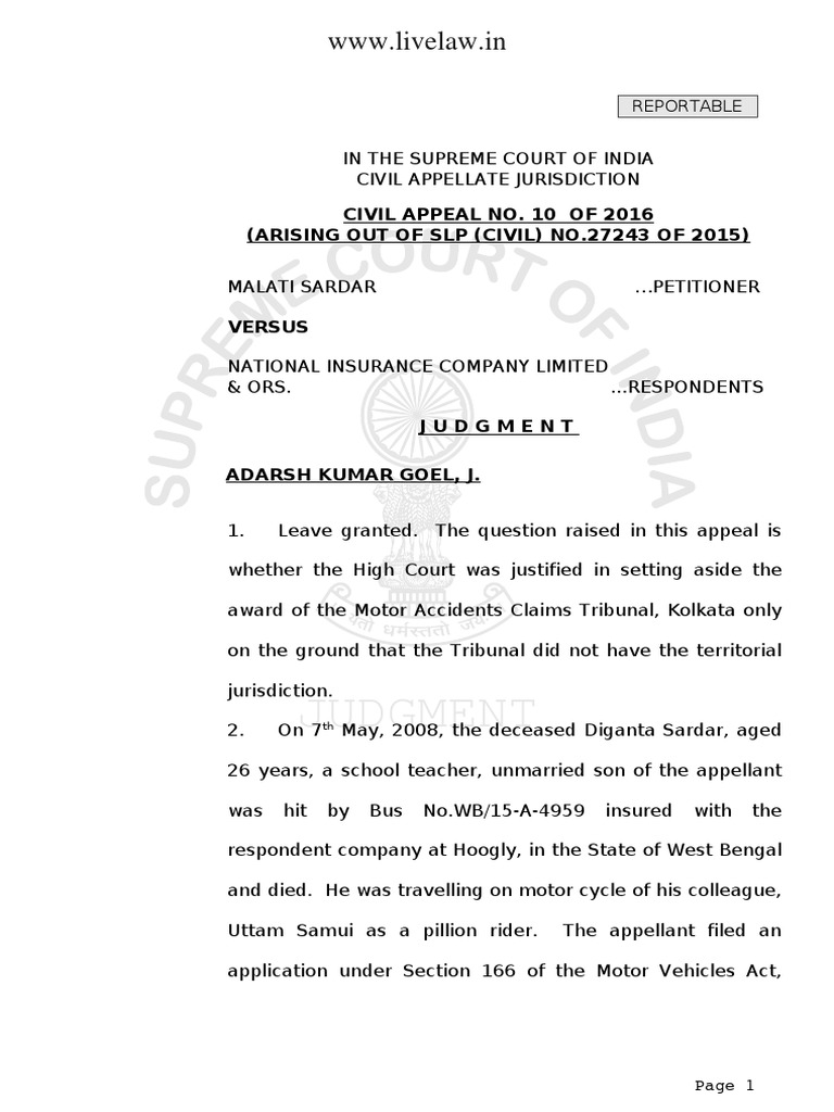 Supreme Court Ruling on MACT Jurisdiction | PDF | Jurisdiction | High ...