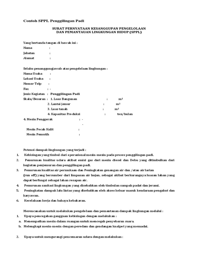 Contoh SPPL Penggilingan Padi | PDF