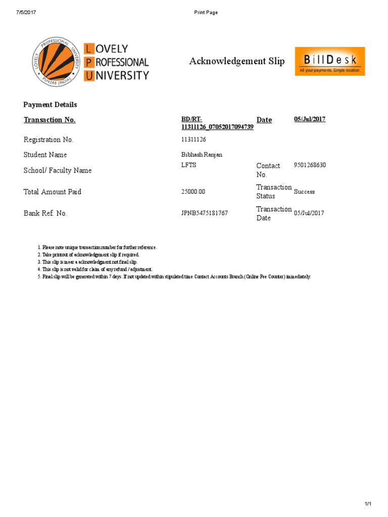 Acknowledgement Slip | PDF