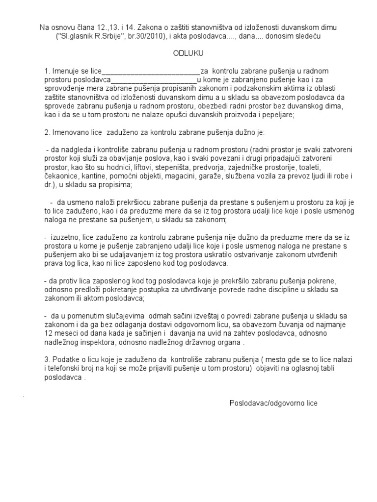 Odluka o Imenovanju Lica Za Kontrolu Pusenja | PDF