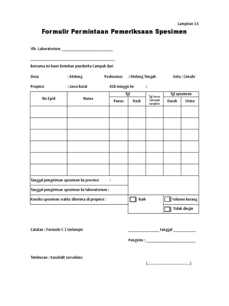 Formulir Permintaan Pemeriksaan Spesimen | PDF