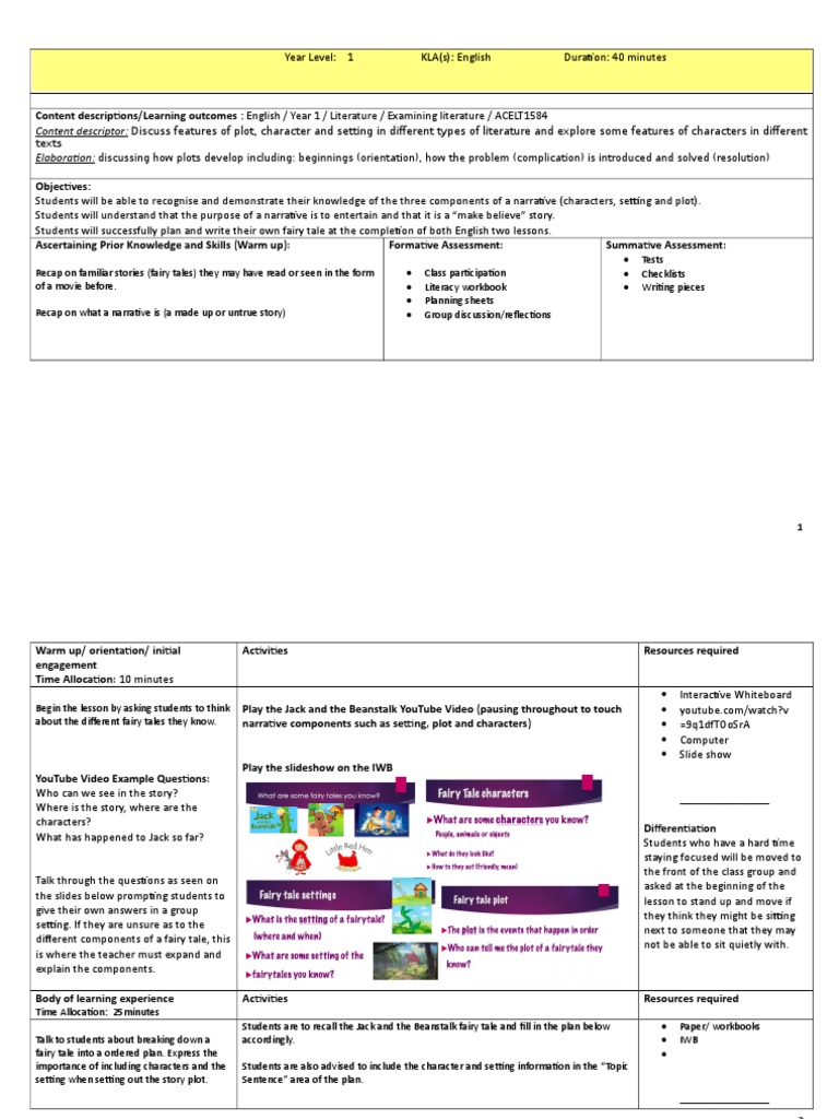 Edp 3333 Lesson Plans A2 s2 201 | PDF | Fairy Tales | Educational ...