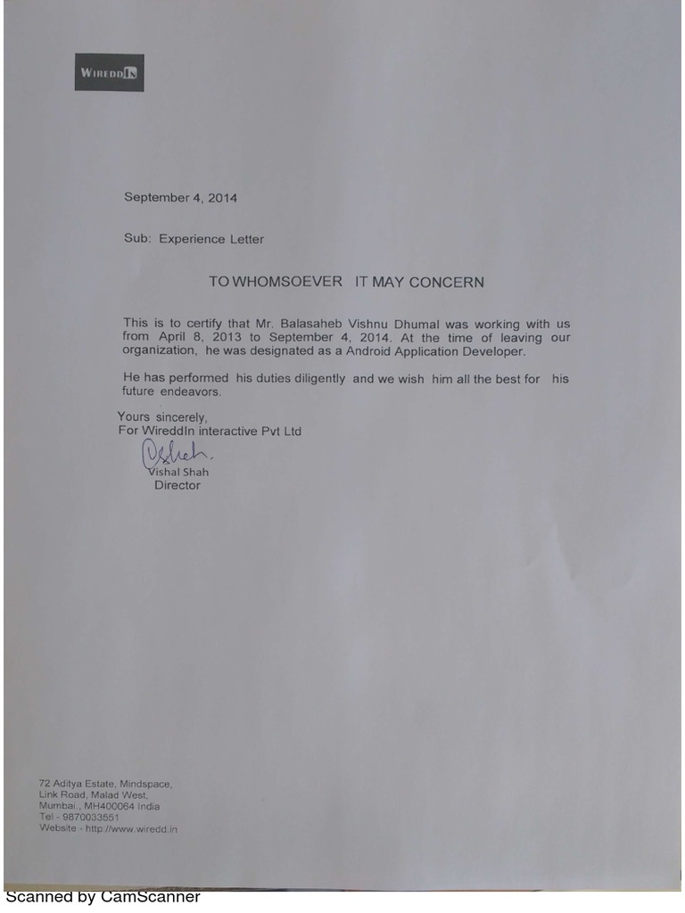 Experience Letter | PDF