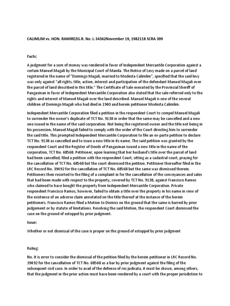 Calimlim Vs Ramirez | PDF | Lawsuit | Judgment (Law)