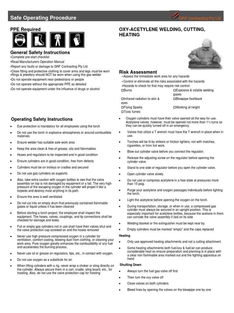 Oxy Acetylene Sop | PDF | Gases | Mechanical Engineering