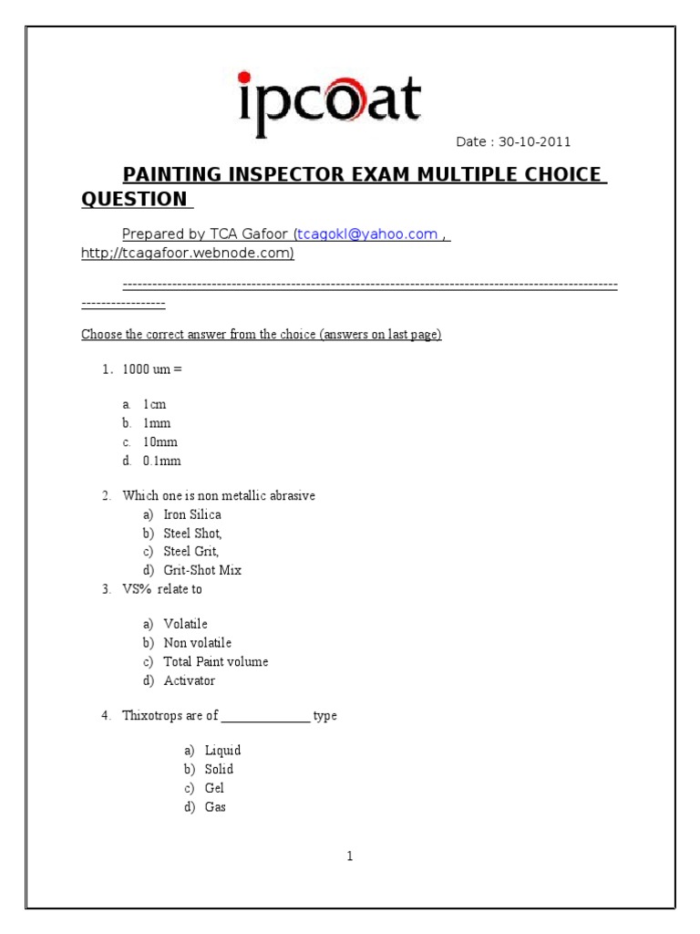 BGas Painting Multiple Choice New PDF | PDF | Home & Garden ...