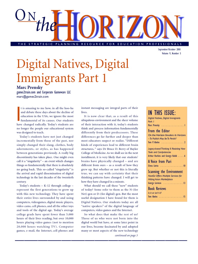 "Digital Natives, Digital Immigrants, Part 1", by Marc Prensky | PDF ...