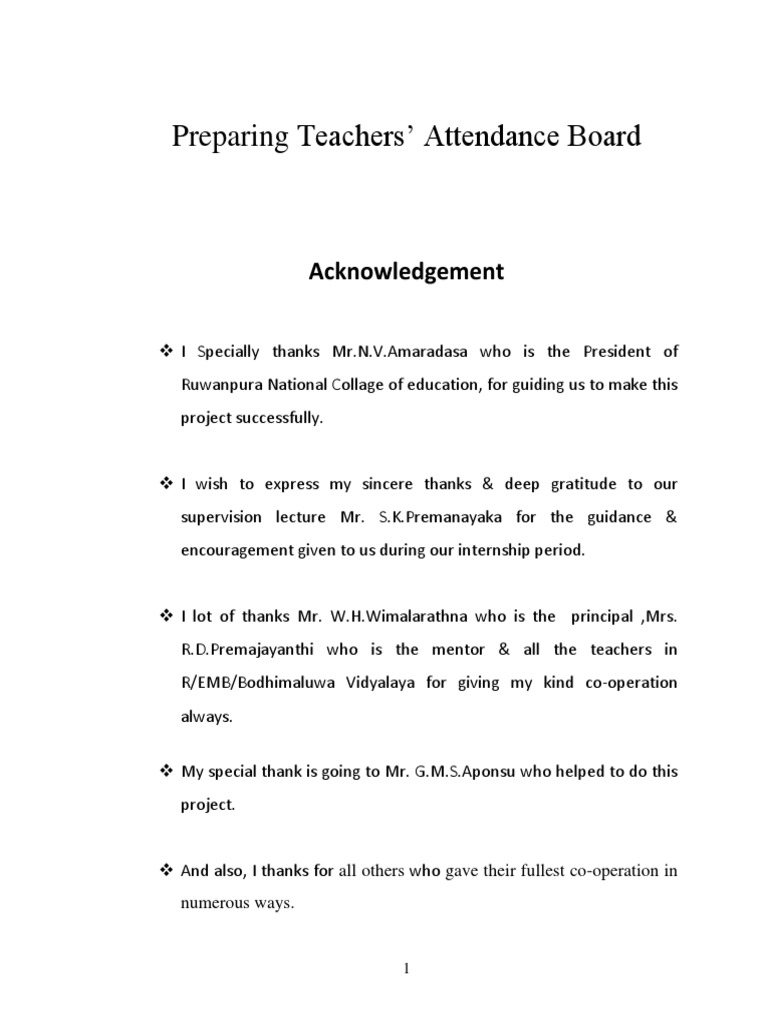 Preparing Teachers' Attendance Board: Acknowledgement | Download Free ...