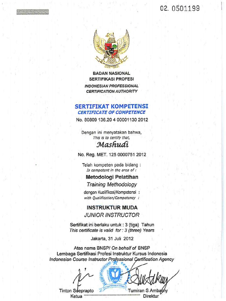 BNSP Certificate, Muda | PDF