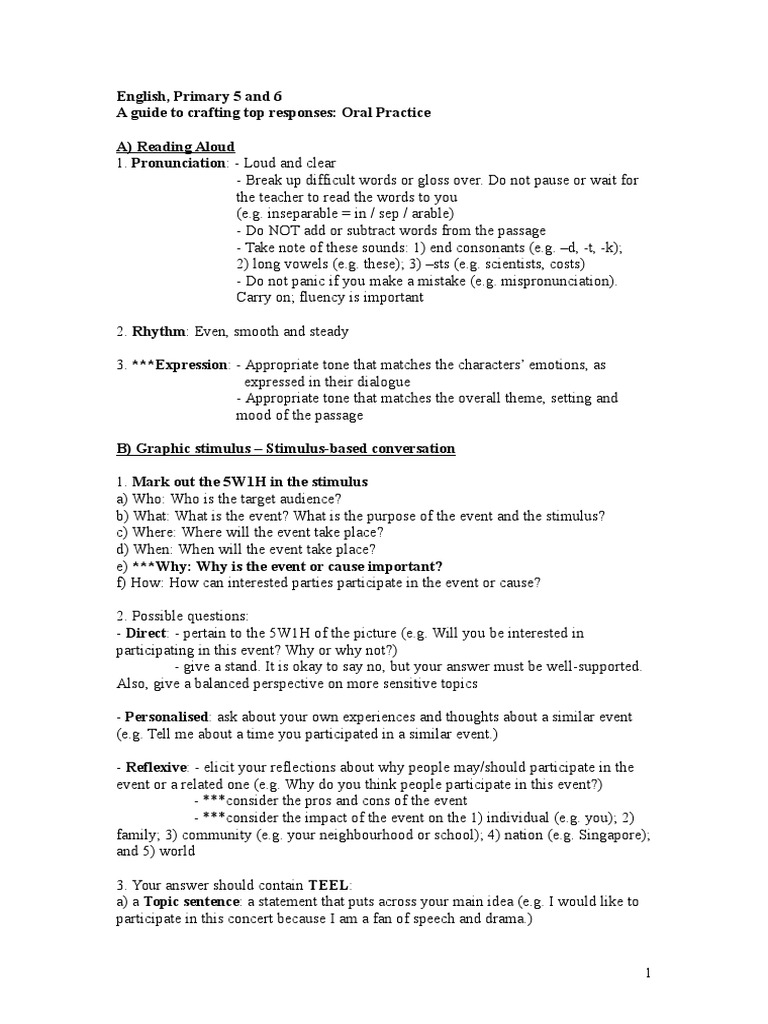 PSLE English Oral Guide PDF | PDF | English Language | Linguistics