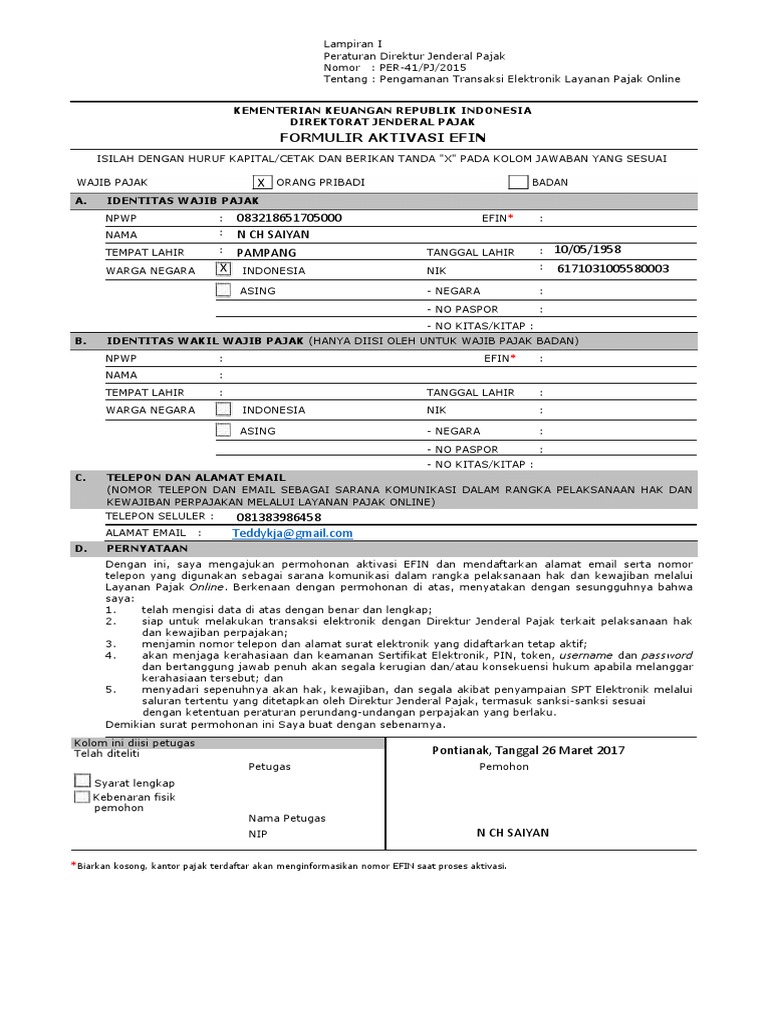 Form Permintaan Efin | PDF