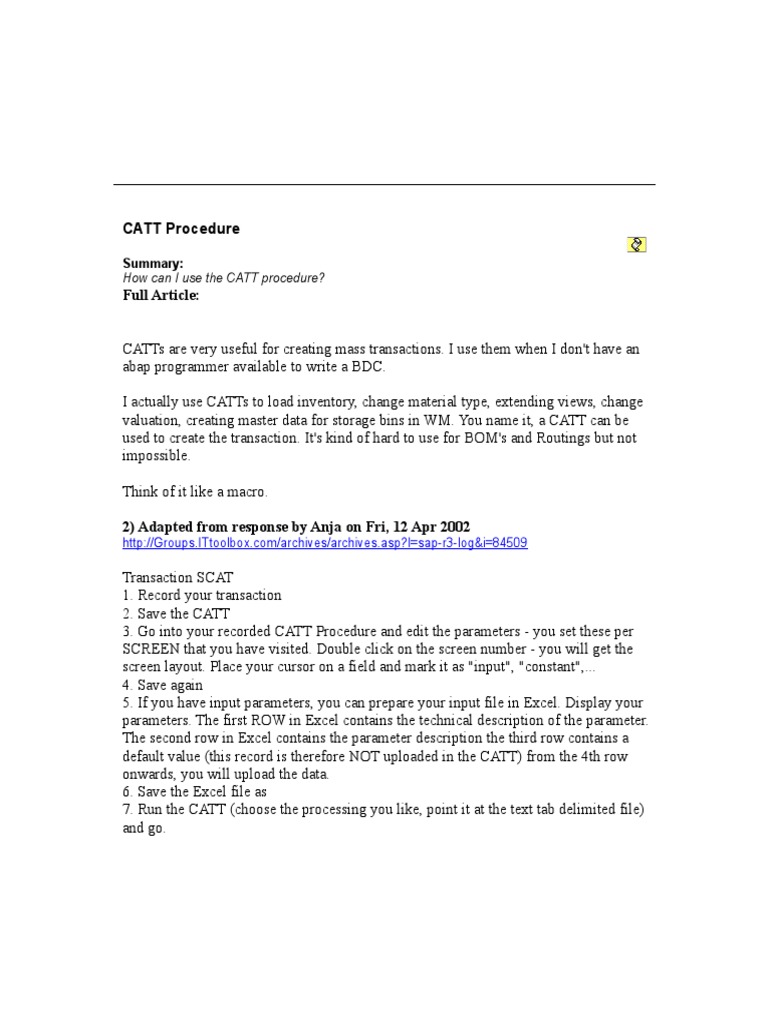 CATT Procedure | PDF | Microsoft Excel | Parameter (Computer Programming)
