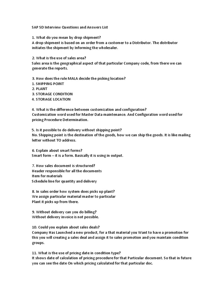 200 SAP SD Interview Questions and Answers | PDF | Invoice | Delivery ...