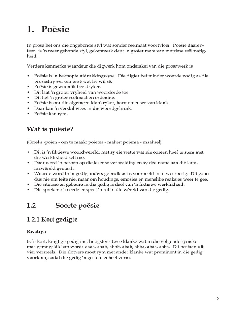 Afrikaans Prosa en Poesie Handleiding GR 8-12 - Poesie - 0 | PDF