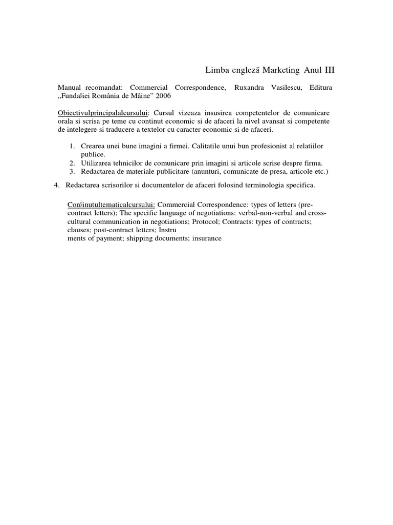 Corespondenta Comerciala in Limba Engleza | PDF | Financial Services ...
