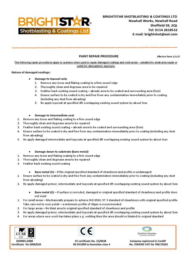 Paint Repair Procedure | Industries | Industrial Processes