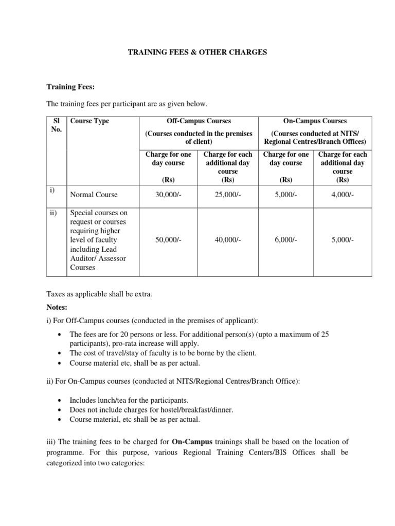 Training Fee Other Charges PDF | PDF | Payments | Government