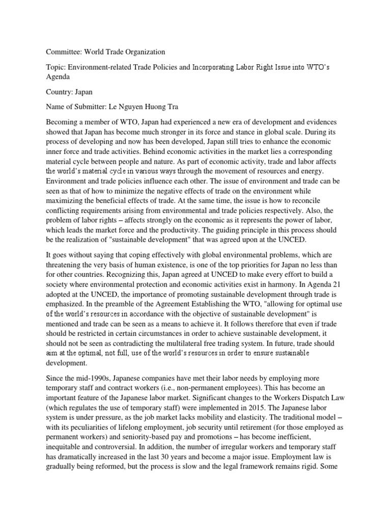 (WEMUN' 17) Position Paper - Japan - Le Nguyen Huong Tra | PDF | Labour ...