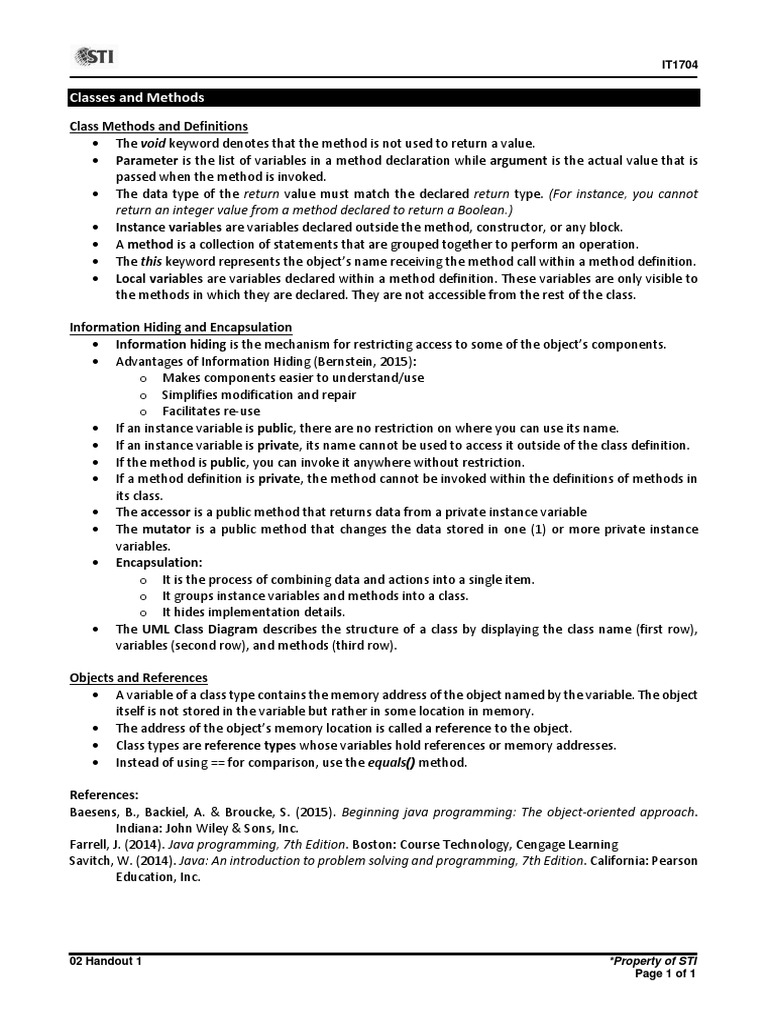 Java Classes, Methods, and Encapsulation | PDF | Method (Computer Programming) | Class (Computer ...