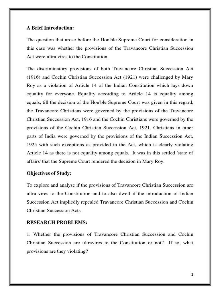 Mary Roy Case | PDF | Intestacy | Marriage