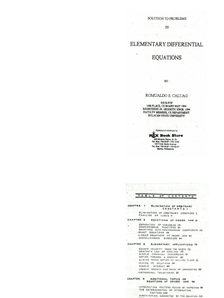 Solutions To Problems in Elementary Differential Equations | PDF ...