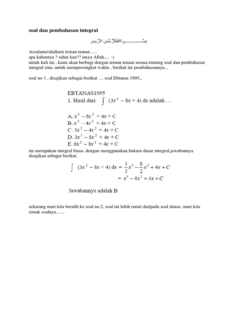 Soal Dan Pembahasan Integral | PDF
