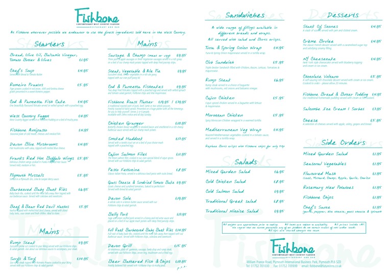 Plymouth Restaurant - Fishbone Ala Carte Menu | PDF | Potato Chip | Salad