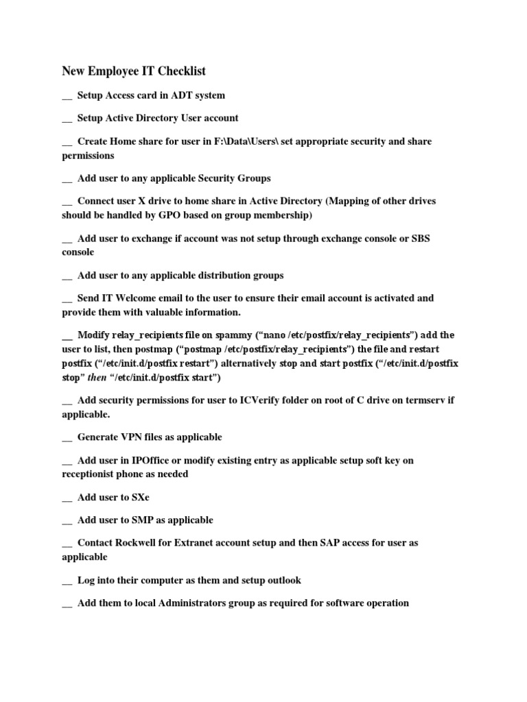 New Emp It Checklist | PDF