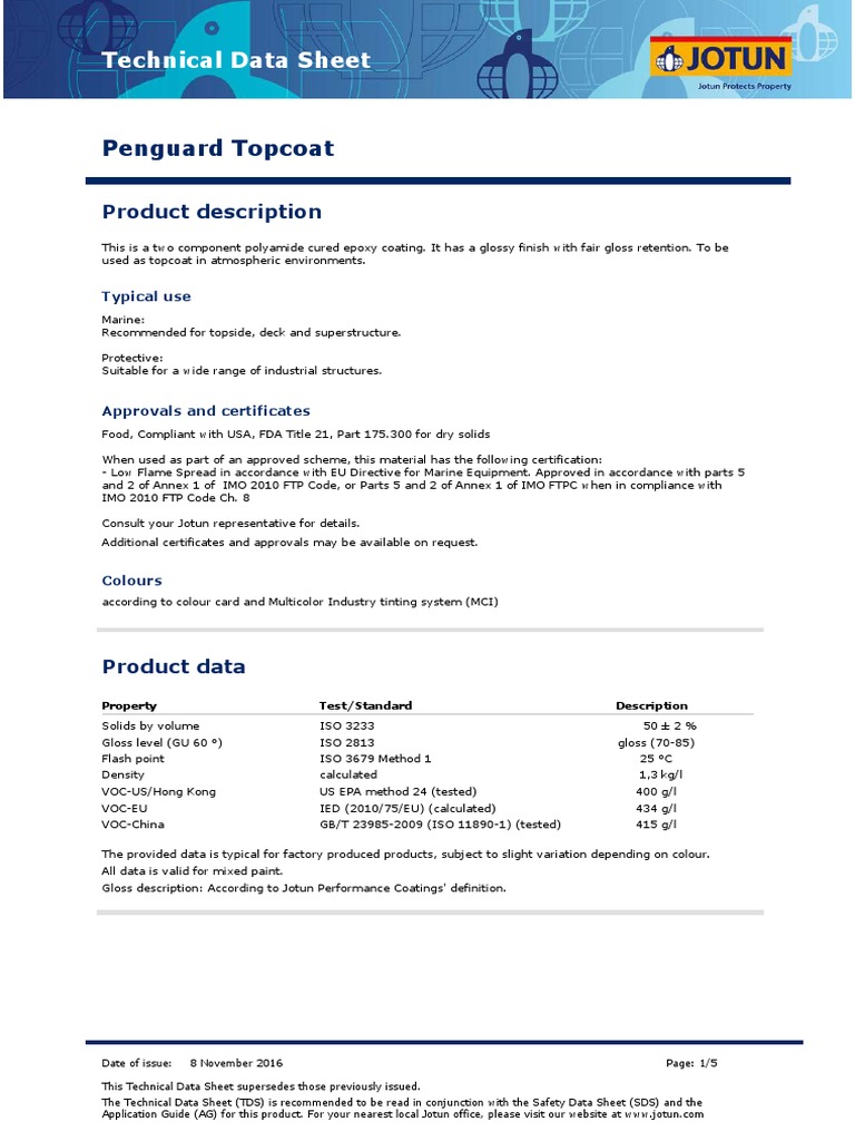 Technical Data Sheet for Penguard Topcoat - A Two Component Polyamide ...