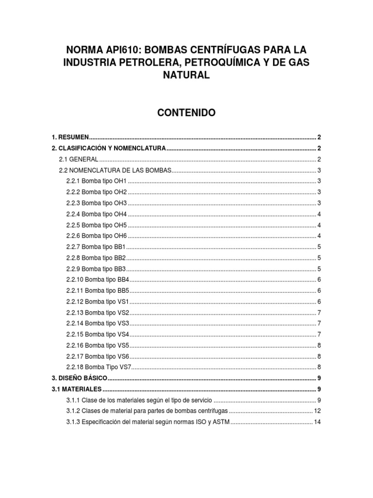 Norma Api610 Resumen | PDF | Acero | Gasolina