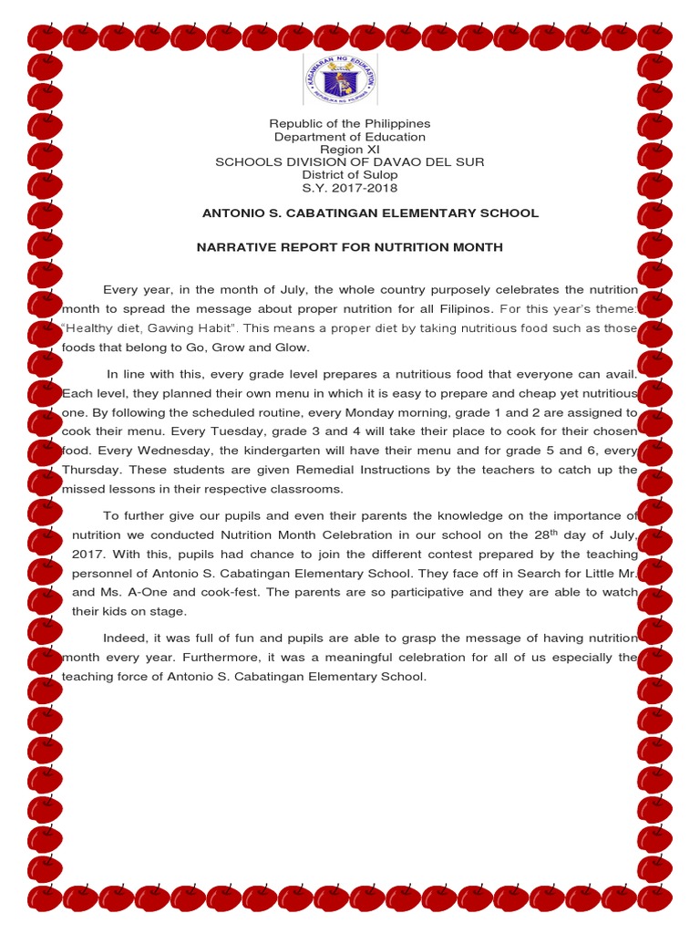 Narrative Report On Nutrition Month Cele | PDF | Behavior Modification ...