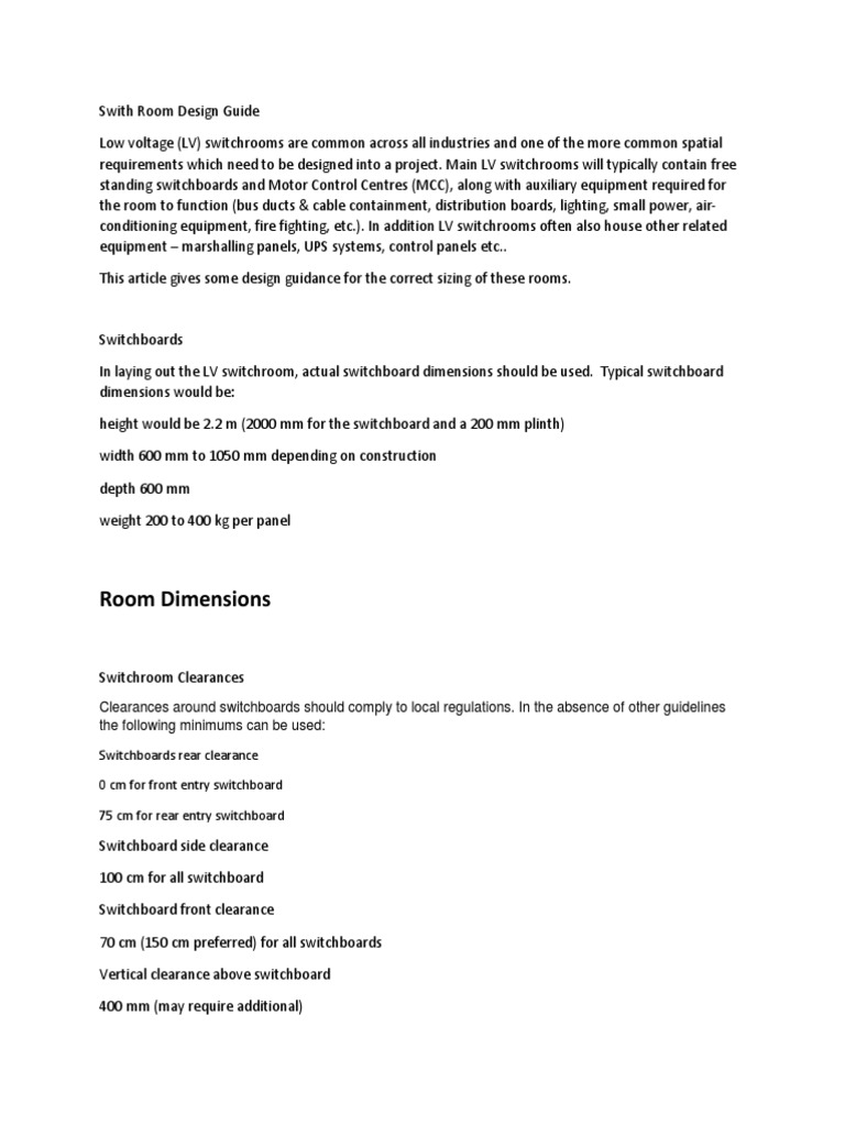 Switch Room Design Guide | PDF | Switch | Power Engineering