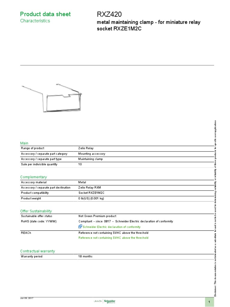 Product Data Sheet: Metal Maintaining Clamp - For Miniature Relay ...