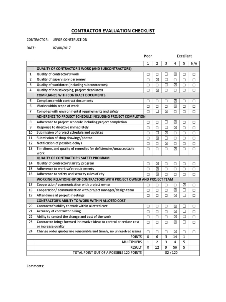 Contractor Evaluation Checklist | General Contractor | Engineering