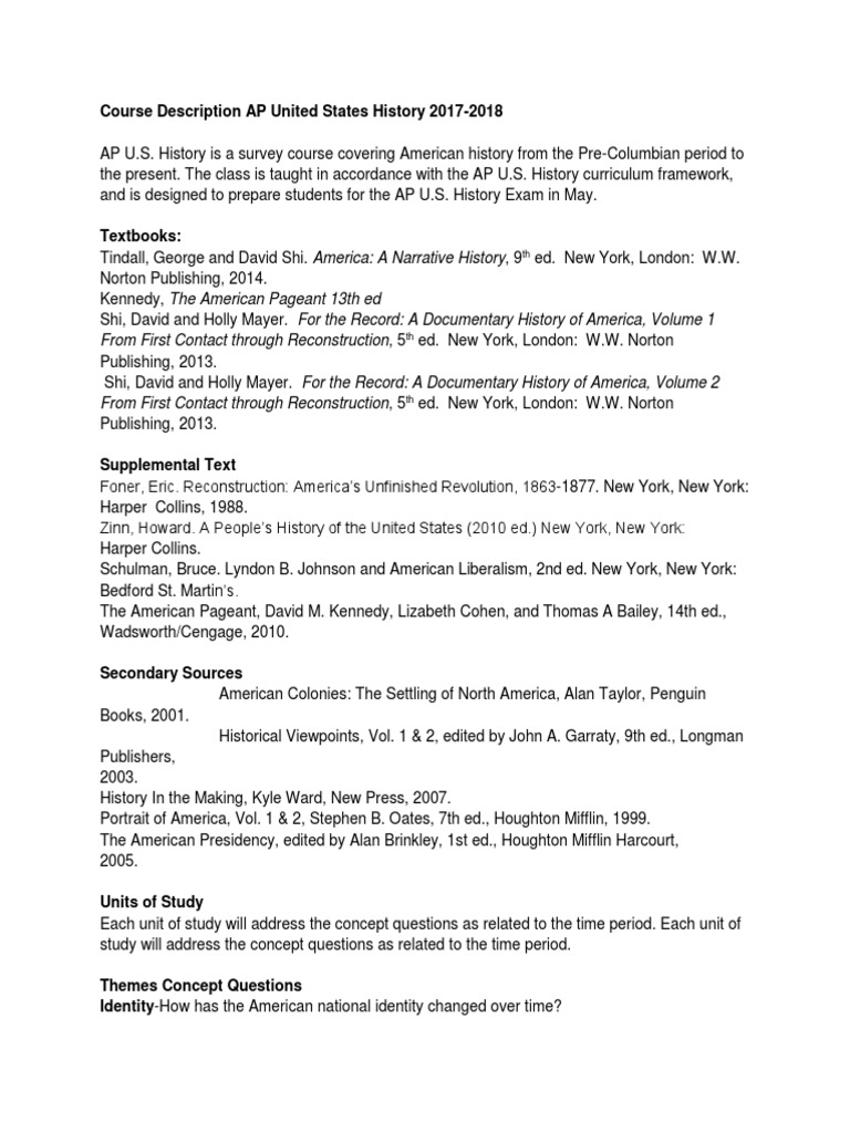 AP U.S. History Course Overview 2017-2018 | PDF | American Revolution ...