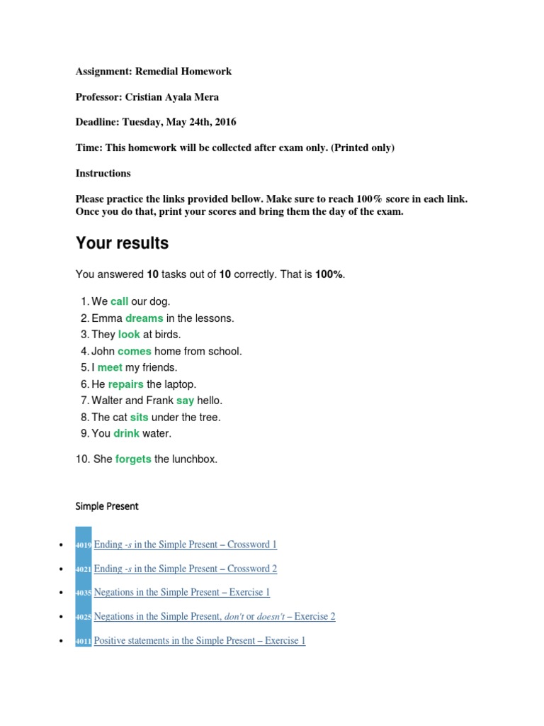 Remedial Homework | PDF | English Language | Sentence (Linguistics)