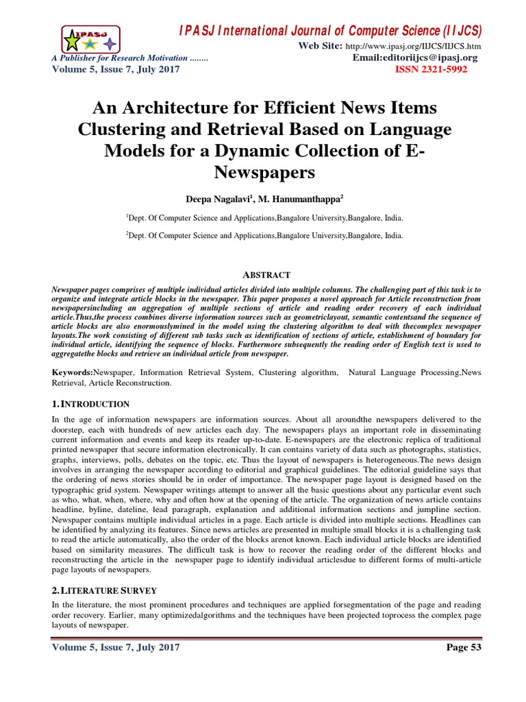 An Architecture For Efficient News Items Clustering And Retrieval Based On Language Models For A