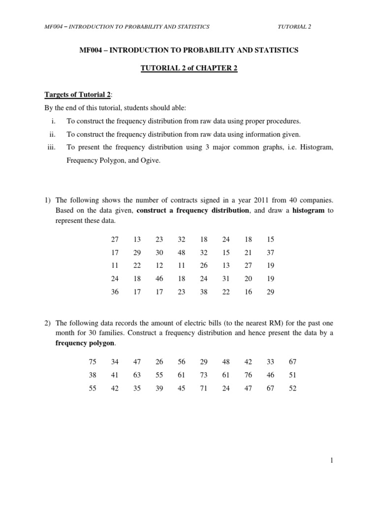 Mf004 - Introduction To Probability and Statistics Tutorial 2 of Chapter 2 | Download Free PDF ...