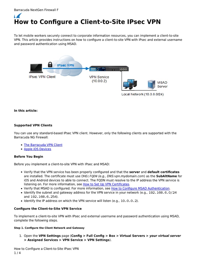 How To Configure A Client To Site Ipsec Vpn Pdf Virtual Private