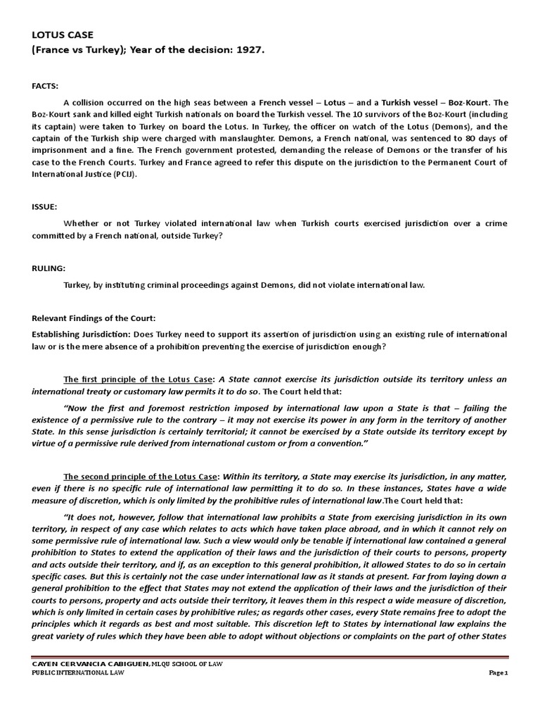 Lotus Case | PDF | Sovereign State | Jurisdiction