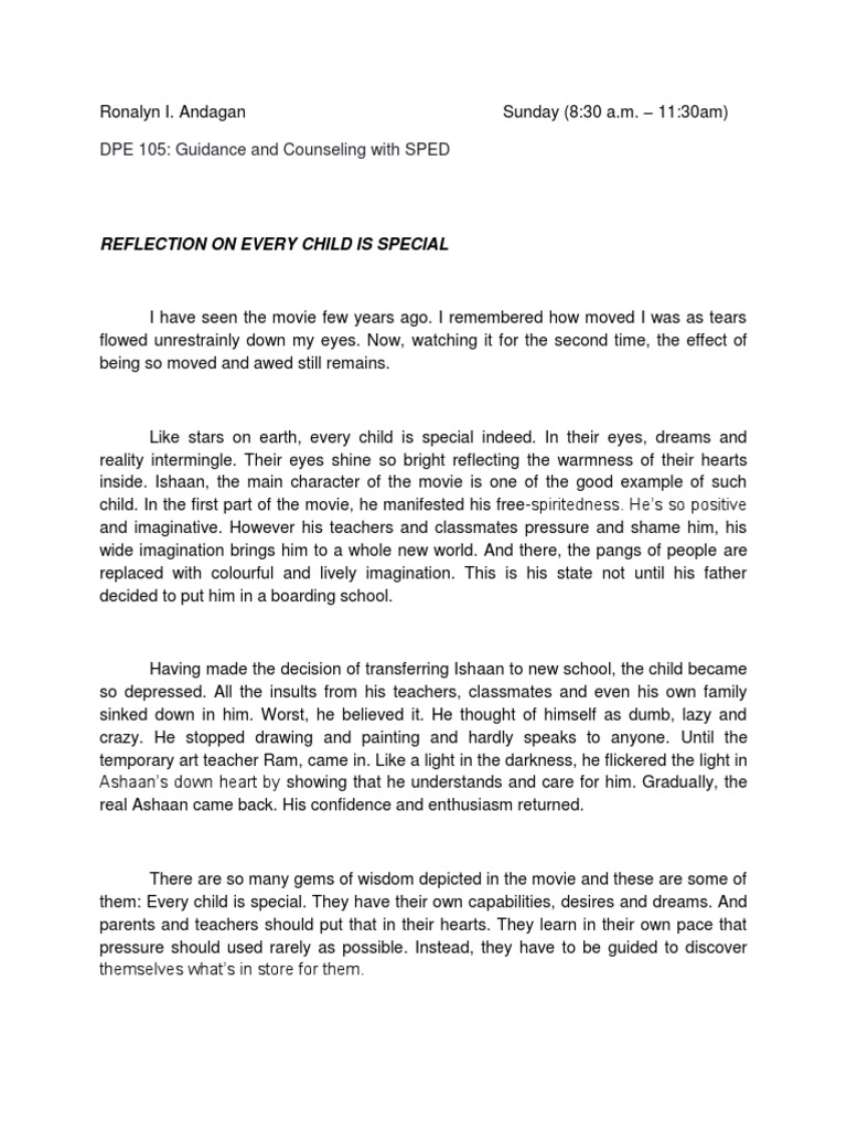 Reflection on Every Child is Special | Teachers | Cognition